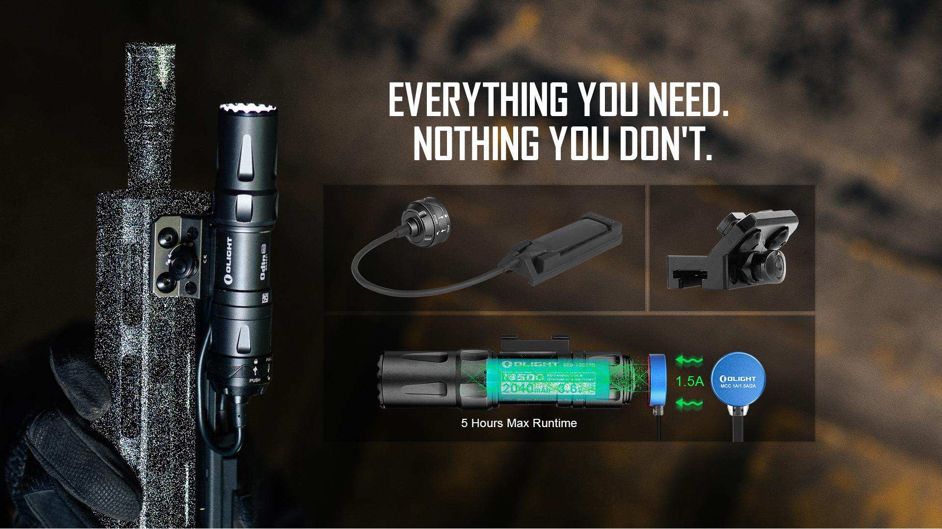 Olight Odin Mini 1250 Lumens 240m Tactical Torch - Black | X-Force Tactical