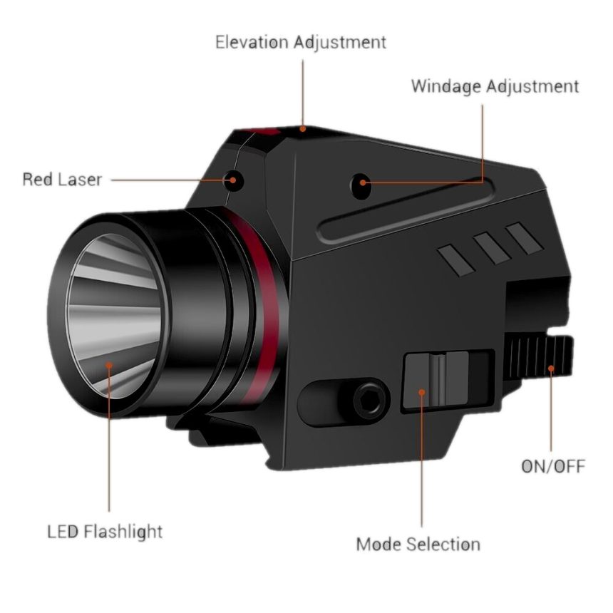 Tactical 150 Lumen Pistol LED Torch / Red Laser Combo- Black | X-Force ...
