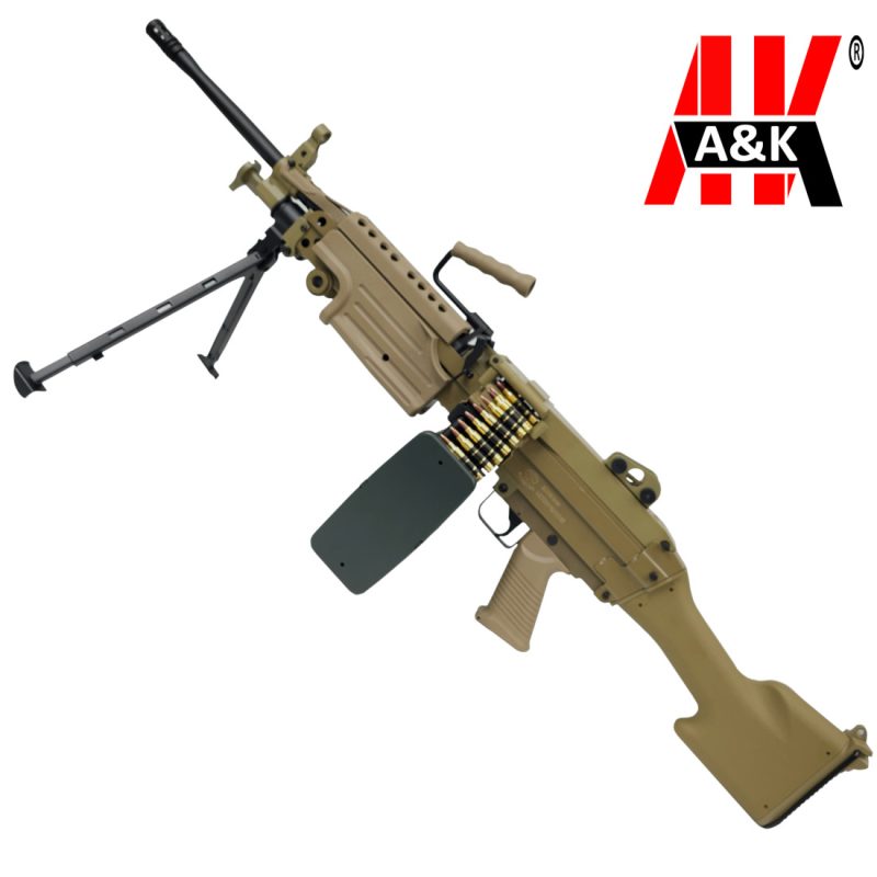 A&K M249-MK2 Light Machine Gun Gel Blaster FDE - Flat Dark Earth (Tan) (Fully licensed FN ...