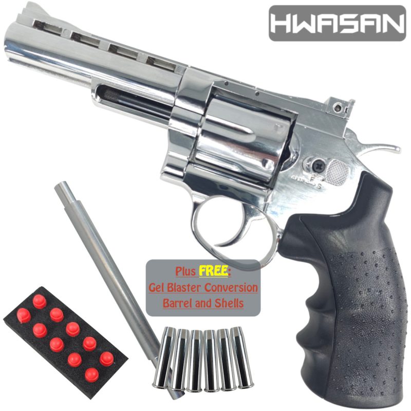 HWASAN 4 inch Revolver - CO2 Foam Dart Blaster - Bright Chrome ...