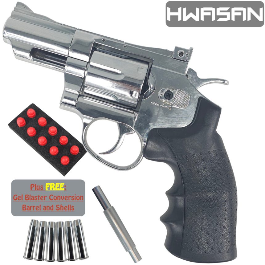 HWASAN 2.5 Inch Revolver - CO2 Foam Dart Blaster - Bright Chrome ...