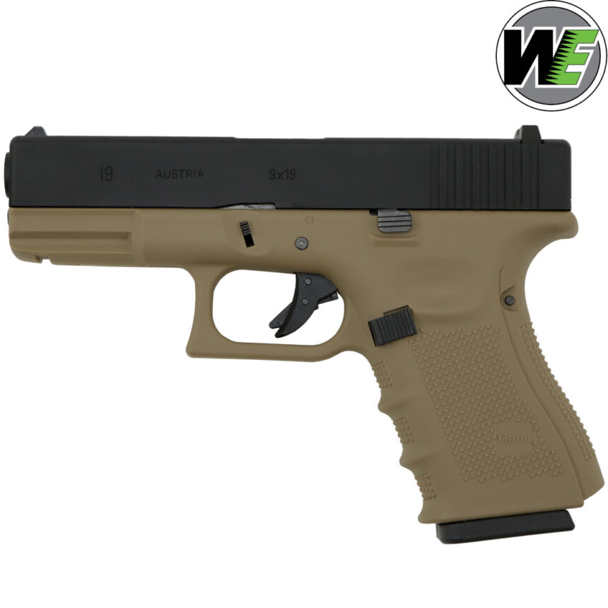 We Tech Glock 19 Gen 4 Gas Blowback Pistol Gel Blaster - Black and Tan ...